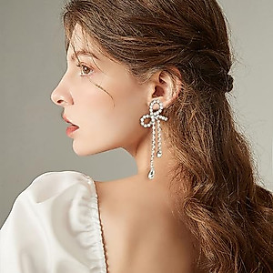 FAUTHENTICUTE Silver CZ Drop Earring for Women, Bow Drop Earrings