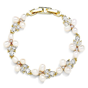 Mariell Freshwater Pearl Gold Bridal Bracelet, 6 5/8" Plus 1/2" Extender, Wedding Jewelry Gift for Women