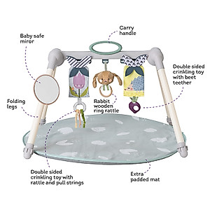 Taf Toys Foldable Baby Play Gym. Double Sided Infant Activity Center with Black, White & Color Toys, XL Baby-Safe Mirror & Activity Toys. Hanging Bar Toddler Toy Little Dove Baby Playmat