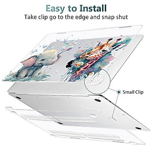 Lepeoac for New MacBook Air 13 inch Case 2021 2020 2019 2018 Release A2337 M1 A2179 A1932, Crystal Plastic Hard Shell Cover for MacBook Air 13" with Retina Display & Touch ID - Elephant & Giraffe