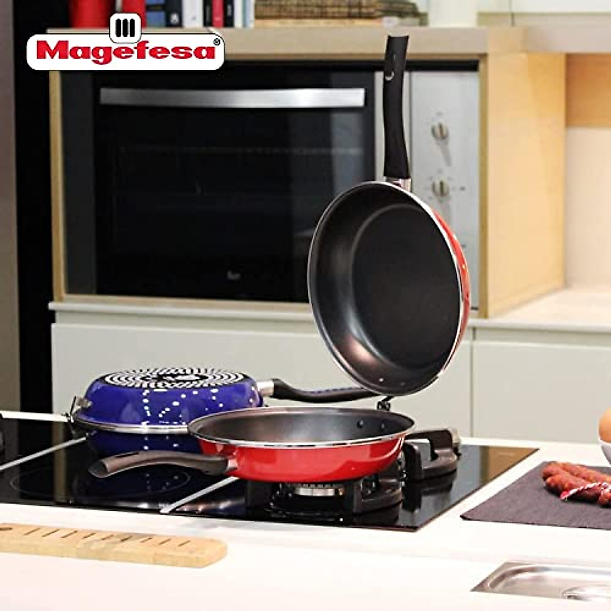 MAGEFESA Blue Frittata Pan. Double layer non-stick frying pan, vitrified steel, compatible with all types of fire, including induction, Dishwasher safe, Ergonomic handle (9,4”) (BLUE)