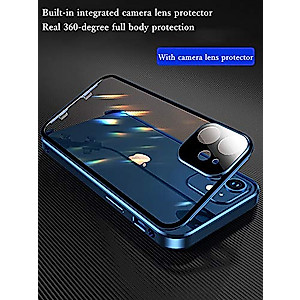 Disonbeir Lockable iPhone 12 Pro Max Anti-Peeping Case with Camera Lens Protector Privacy Screen Protector Strap Hole Aluminum Alloy Metal Bumper Case Double Lock Glass Case Cover (12ProMax, Blue)