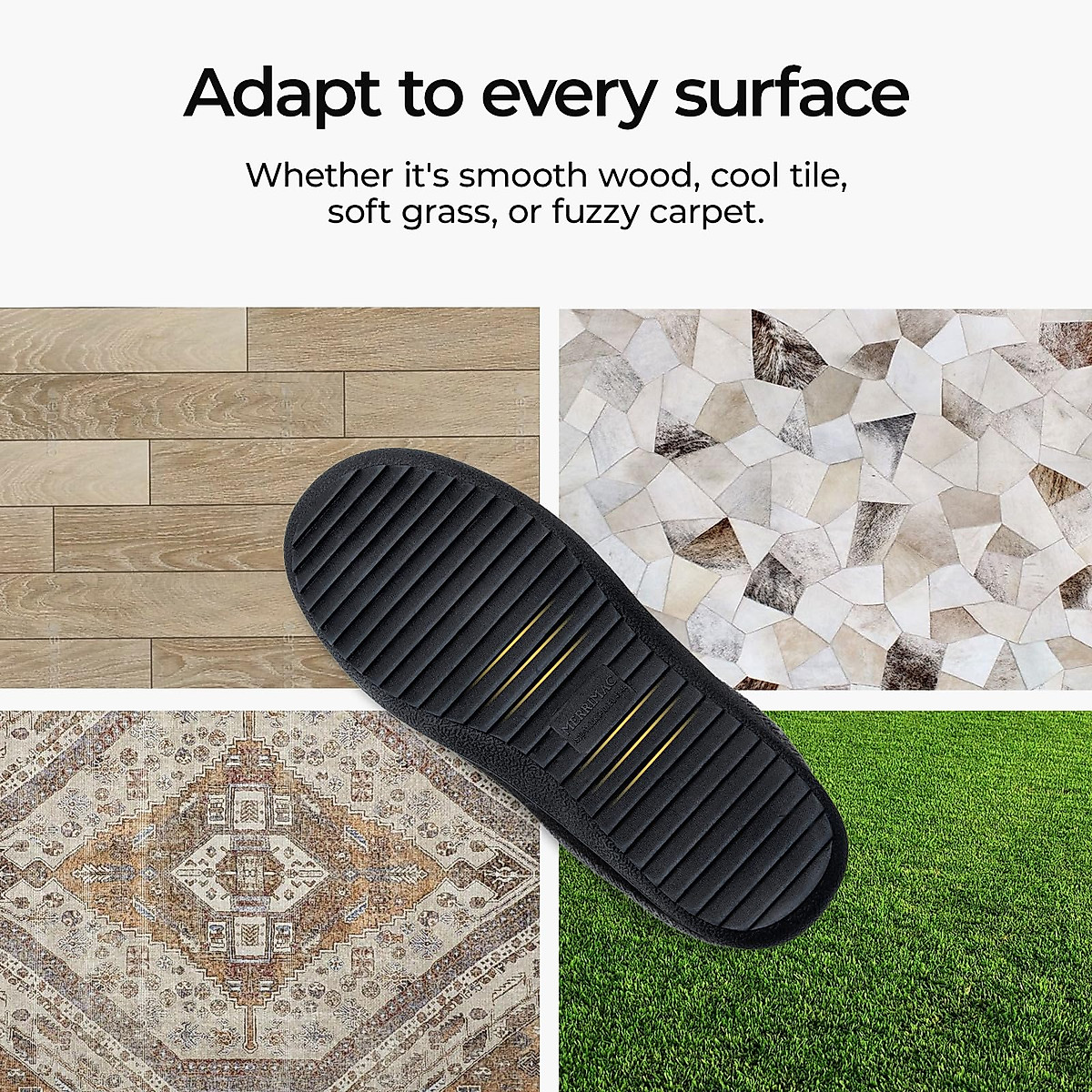 MERRIMAC Men's Slip-on Slippers Comfy Memory Foam Non-slip Indoor House Shoes Black,10-11 US