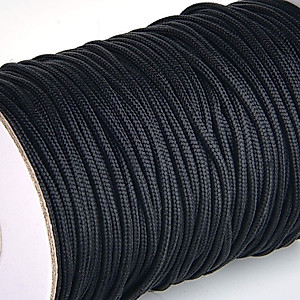SAYAYA 109 Yards Braided Nylon Lift Shade Cord with Wood Pendant, 1.8 mm Blind Cord Aluminum Window Pull Down Cord Roman Rollers Repair Gardening Plant Waist Beading String and Crafts (Black)