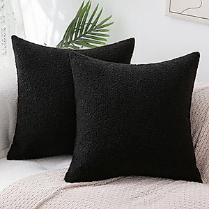 Artcest Set of 2 Decorative Boucle Like Square Throw Pillow Covers, Comfy Elegant Textured Zippered Cushion Cases for Couch Bed and Living Room Decor, 18"x18" (Black)