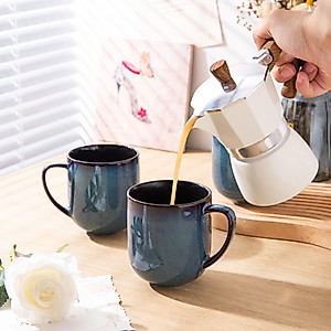 LERATIO 12OZ Ceramic Coffee Mugs Set of 6, Large Porcelain Coffee Cups With Large Handle For Latte,Cappuccino,Milk,Cocoa,|Dishwasher&Microwave Safe Mug Sets,Ideal for Man,Woman,Dad, Mom-Blue