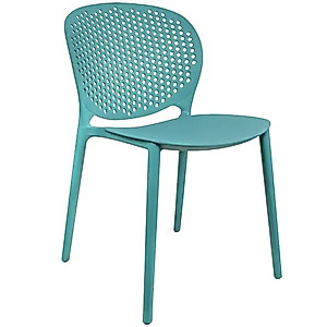 2xhome Set of 4 Blue Contemporary Modern Stackable Assembled Plastic Chair Molded with Back Armless Side Matte for Dining Room Living Designer Outdoor Garden Patio Balcony Work Desk Kitchen