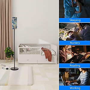 Modern Standing Lamps repeating pattern silhouettes palm tree leaves blue Minimalist Floor Lamp Metal Pole Lamp with Linen Lampshade for Bedroom Living Room Office Nursery Reading Foot Switch