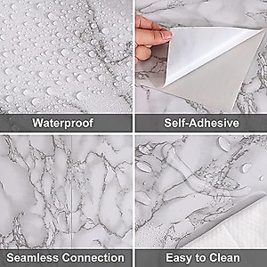 HATOKU 17.7" x 355" Glossy Marble Peel and Stick Wallpaper, Contact Paper for Cabinets, PVC Self Adhesive Wallpaper for Desk Drawer Shelf Liner