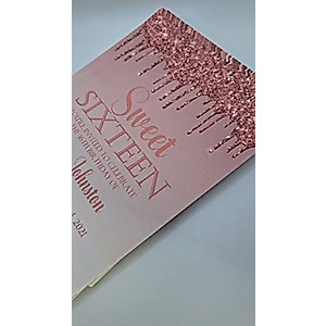 Pink Sweet 16 Invitations, Rose Gold Sweet 16 Invitations With Envelopes (Rose Gold)