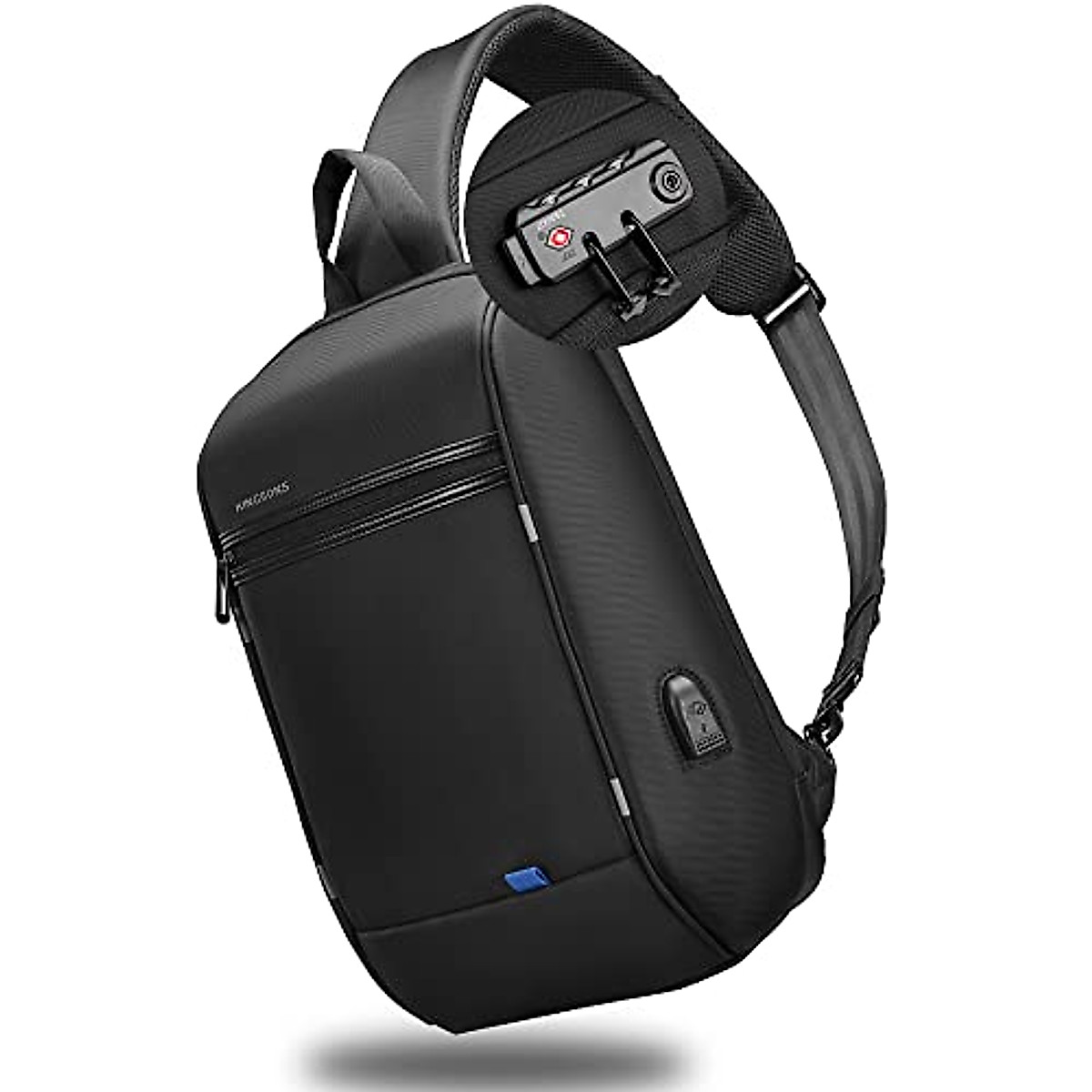 Kingsons Laptop Sling Backpack Anti Theft Bag - Hiking Daypack 13 Inch Waterproof Nylon Travel Bags for Men, Single Shoulder Camping Dayback with USB Charging Port TSA Lock for Traveling
