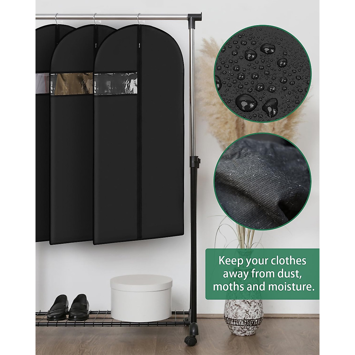 Garment Bags for Hanging Clothes (8 packs，43 inches) Washable Black Suit Bags for Closet Storage and Travel with Clear Window