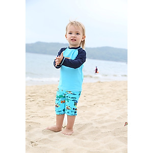 HUAANIUE Baby Toddler Boy Swimsuit Rashguard Set Swimwear UPF 50+ Car 3-4 T