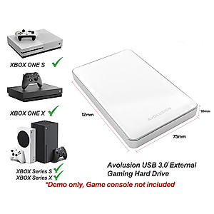Avolusion T1 Series 1TB USB 3.0 Portable External Gaming Hard Drive (for Xbox One X, S & Series X|S - Pre-Formatted) White