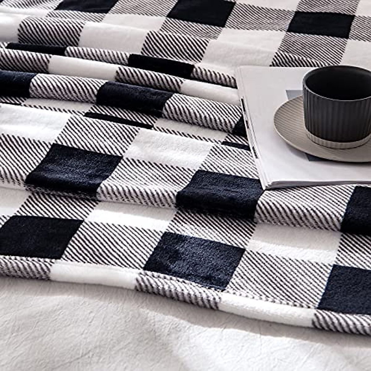 MIULEE Buffalo Plaid Fleece Throw Blanket for Sofa Couch Bed, Black and White Checkered Decor, Super Soft Lightweight Cozy Warm Fuzzy Geometric Microfiber Flannel Twin Size Blanket, 60" X 80"