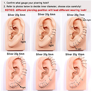 FANSING Nose Hoop Surgical Steel Nose Rings for Women Men Septum Jewelry Hinged Cartilage Earring Hoop for Nostril Helix Tragus Daith Conch Lip Rook Ear Lobe Piercings Silver 18 Gauge 8mm