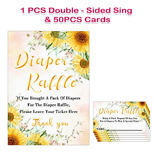 ALodr Sunflower baby shower diaper raffle card and sign,Diaper Raffle Baby girl Shower Game - Baby girl Showers Decorations - Baby girl Showers Party Decorations Game Cards Kit (1 Sign & 50 Cards)