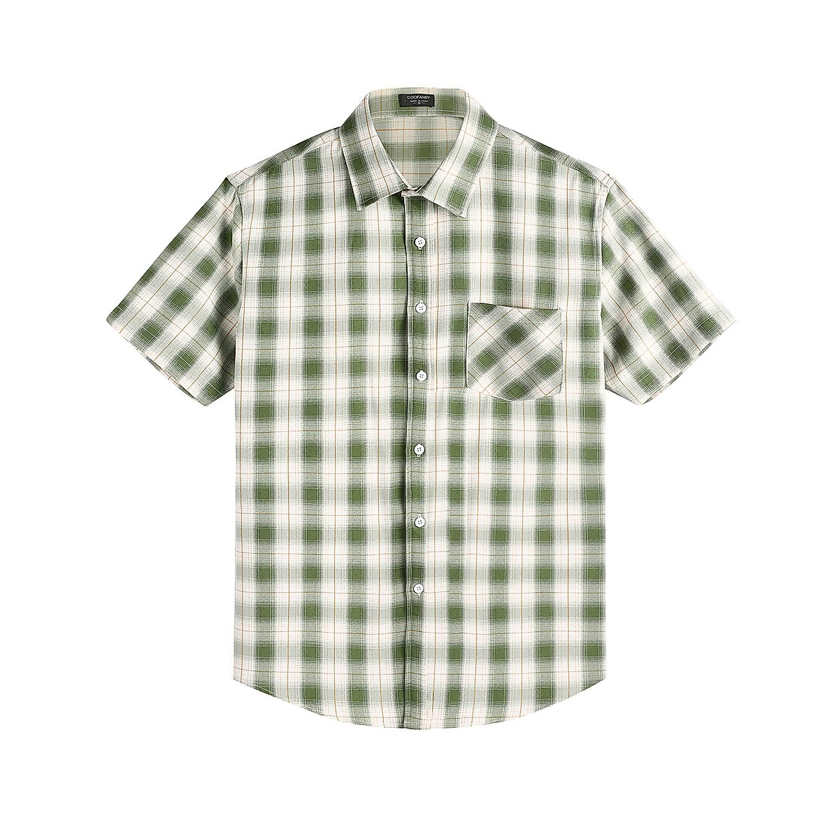 COOFANDY Men's Short Sleeve Plaid Dress Shirt Classic Fit Wrinkle-Free Casual Button Down Checked Shirts with Pocket Green, Large