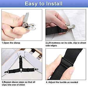 Bed Sheet Straps, 6 Pack Fitted Bed Sheet Fasteners Clips Adjustable Crisscross Bed Sheet Holder Straps for Corners Mattress Sheet Suspenders Grippers Bedding Accessories, Black