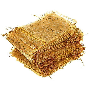 Wedding Favors Small Gift Bags, 100pcs 2.8x3.6 Inch (7x9cm) Gold Organza Bags for Party Favor Bags Small Business Candy Bags Mesh Bag (Gold, 2.8''x3.6'')