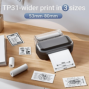 PhoFuta Mini Printer for iPhone, Sticker Printer Machine Portable Thermal Inkless Photo Printer via Bluetooth, Can Print 53mm(2 inch)/80mm(3 inch) Width Paper,Note Buddy Best for Memo,Journal,Plan