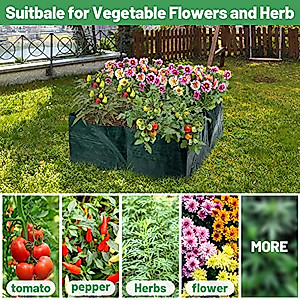 Apipi Raised Garden Planters Fabric Beds, Grow Bags with 4 Divided Grids, Square PE Planting Pots with Drainage Holes for Tomatoes Chillis Herbs Flowers Vegetables Plants