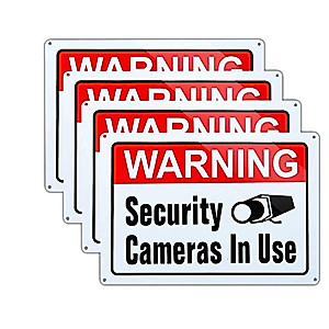Video Surveillance in Use Sign,Warning Security Cameras in use Sign,Large 10x14 Inch Aluminum UV Ink Printed for House and Business (4-Pack)…