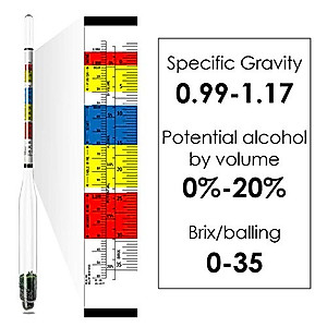 Hydrometer and Test Jar for Wine, Beer and Kombucha - Including 250ml Plastic Cylinder, Cleaning Brush and ABV Storage Bag