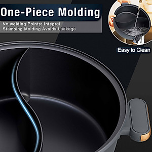 Dezin Hot Pot Electric with Divider, 5L Double-Flavor Shabu Shabu Pot, Dual Sided Removable Non-Stick Hotpot Pot Electric, 3" Depth Chinese Hot Pot with Multi-Power Control, 2 Silicone Ladles Included