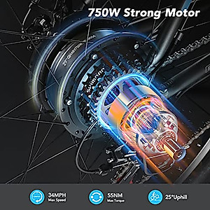 EXRBYKO 29” Electric Bike for Adults with 750W Brushless Motor 48V 15AH 720WH Battery, Up to 65 Miles 32MPH Mountain Ebike with 21-Speed Gears, IP7 Waterproof Electric Bicycle E Bike for Commuter