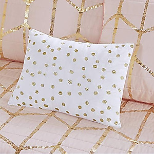 Intelligent Design Raina Cozy Daybed Cover Set - Microfiber Metallic Print Geometric Design, Modern All Season Bedding Set with Bedskirt, Matching Shams, Decorative Pillow, 39"x75", Blush 6 Piece