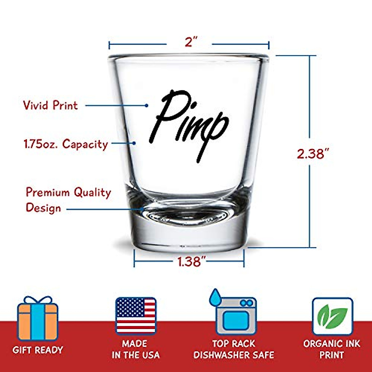PIMP & HO Shot Glass (Set of 2) Novelty Gifts for Women/Men- Engagement gift, wedding gift, Unique Birthday Present Gift for Her, Him, Wife, Girlfriend, Boyfriend, Gag Gift for Couples-USA Made