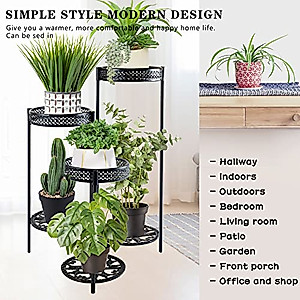 BNNMKL 6 Tier Plant Stand Indoor Outdoor, Tall Plant Shelf Multiple Flower Pot Holder, Metal Wrought Iron Planter Shelf Plant Display Rack for Garden Patio Lawn Balcony Black