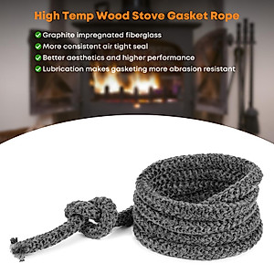 Stanbroil Wood Stove Gasket, 1/2" x 84" Graphite Impregnated Fiberglass Rope Seal, Gasket Rope Replacement Kits for Wood Stove Door