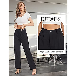 Tapata Womens Wide Leg High Waist Straight Leg Casual Pants Stretch Comfy Pockets Relaxed Fit, Black, 2