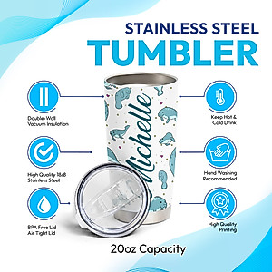 Hyturtle Personalized Gifts Manatee Lover - Manatees Printed Customized Name Stainless Steel Tumbler 20 oz With Lid - Idea Cute Sea Animal Lover Gifts For Women, Girl, Kids On Birthday, Christmas