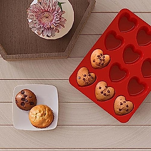 SILIVO Silicone Heart Shaped Muffin Pan (2 Pack) - Nonstick Heart Shaped Silicone Molds for Baking, Heart Shaped Cupcake Pan for Brownies, Tartlets and Egg Bites