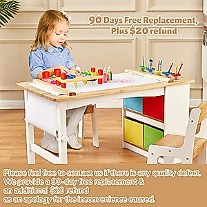 FUNLIO Wooden Kids Art Table & 2 Chairs Set (for Ages 3-8), Kids Craft Table with Large Storage & Paper Rolls, Toddler Drawing Table Solid Wood, Easy to Assemble/Clean, CPC & CE Certified