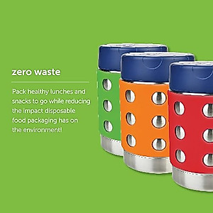 LunchBots Thermal 16 oz Triple Insulated Thermos - Hot 6 Hours or Cold 12 Hours - Leak Proof Thermos Soup Jar - All Stainless Interior - Navy Lid - Navy Dots