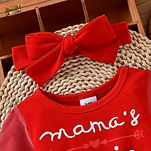 Infant Girls Dresses Double Tulle Long Sleeves Dresses+Bow Headband 3D Heart Applique Valentines Day Baby Clothes (Red Dress,3-6 Months)