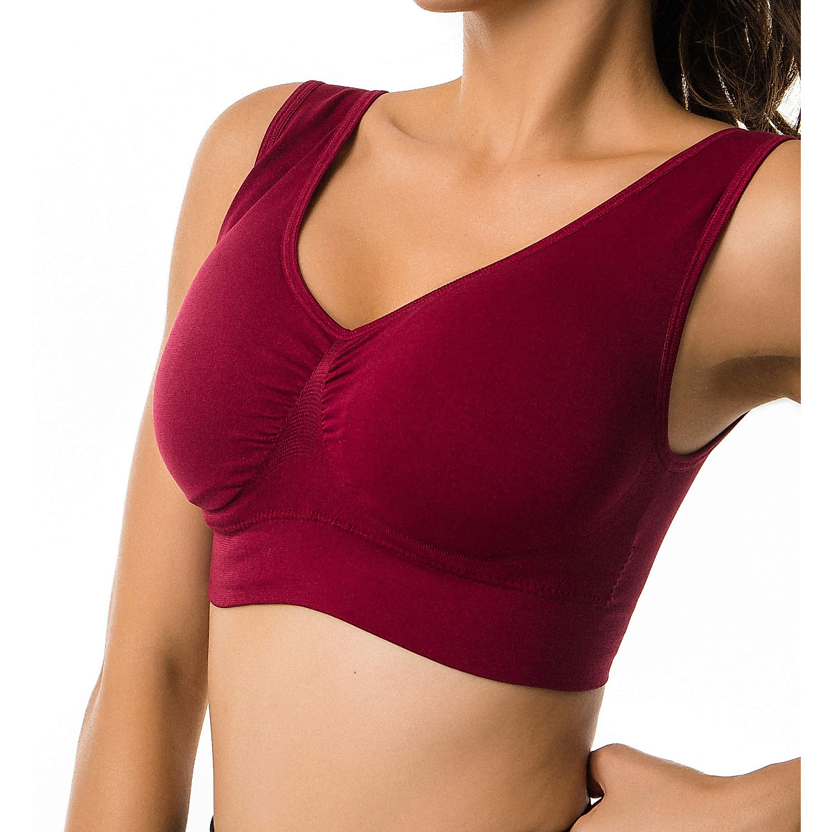 Cabales KINYAOYAO Women's 3-Pack Seamless Wireless Sports Bra with Removable Pads Navy-blue-wine