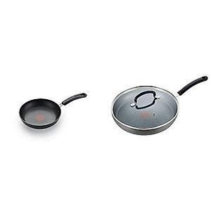 T-fal C5610264 8-Inch Fry Pan AND E76598 Ultimate Hard Anodized Nonstick 12 Inch Fry Pan with Lid, Dishwasher Safe Frying Pan, Black