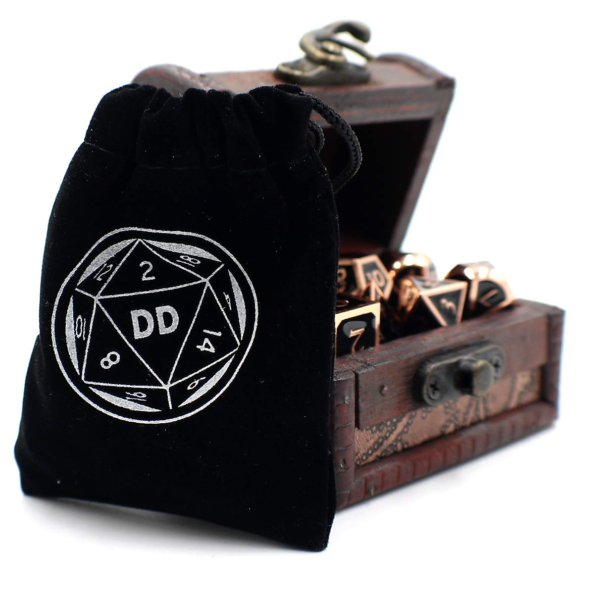 Black and Bronze Metal D20 Dice Set for Tabletop Gaming