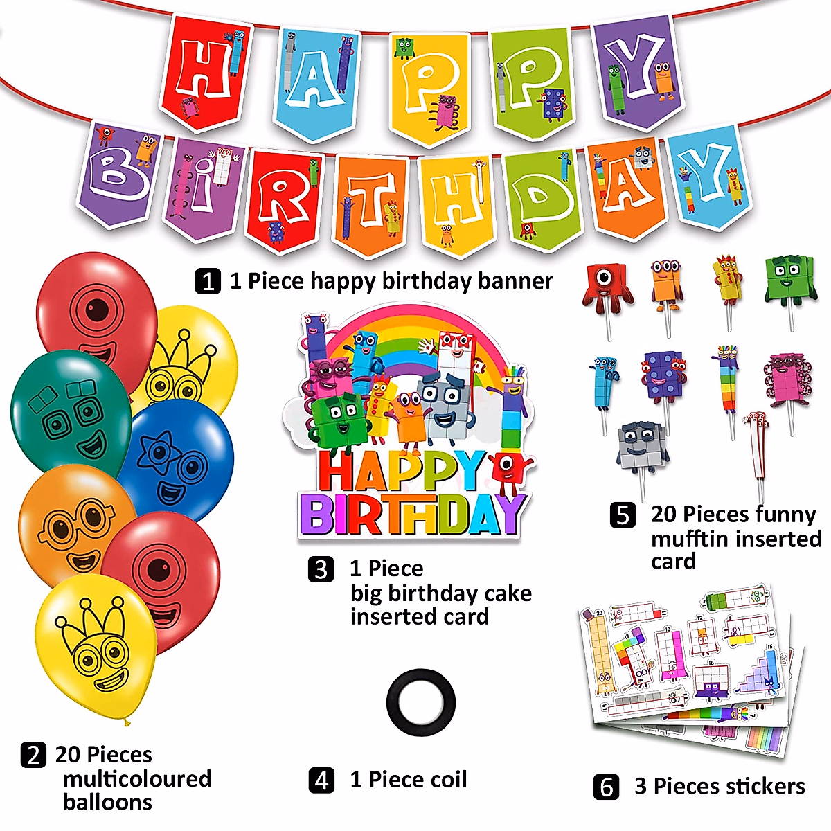 YAYJOY Numberblocks Party Decorations Numberblocks Stickers,Cake Toppers,Balloons,Party Banner,Home Decoration for Kid's Birthday Party