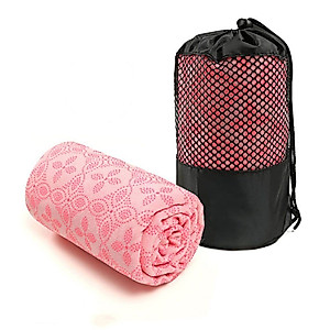 LULOSK Yoga Towel, Hot Yoga Mat Towel - Sweat Absorbing Non-Slip for Hot Yoga, Pilates and Workout with Upgraded Clover-Shaped Grip Dots (72 * 24 inches, Pink)