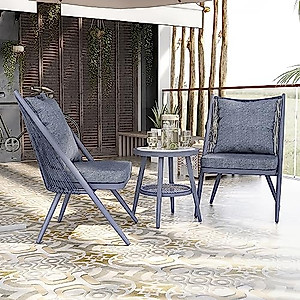 24/7 Shop at Home Finegan Mid-Century Modern Aluminum 3-Piece Bistro Set with Removable Cushions for Outdoor Kitchen, Patio, Pool Area, Gray