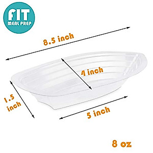 Fit Meal Prep [100 Pack] Banana Split Boat Plate 8oz and 12oz - Clear PET Plastic Disposable Ice Cream Sundae Splits Bowl Tray for Gelato Parlors, Cafes, Parties, Home and Restaurants