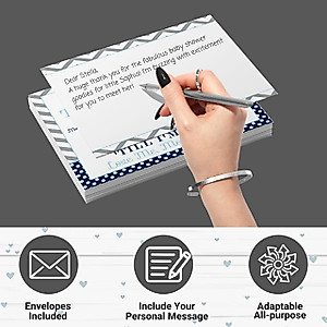 Paper Clever Party Bow Tie Baby Shower Thank You Cards with Envelopes Blank Notes Prefilled Message Boys Personalize for Registry Gifts Blue and Grey Notecard Set 4x6, 15 Pack Printed