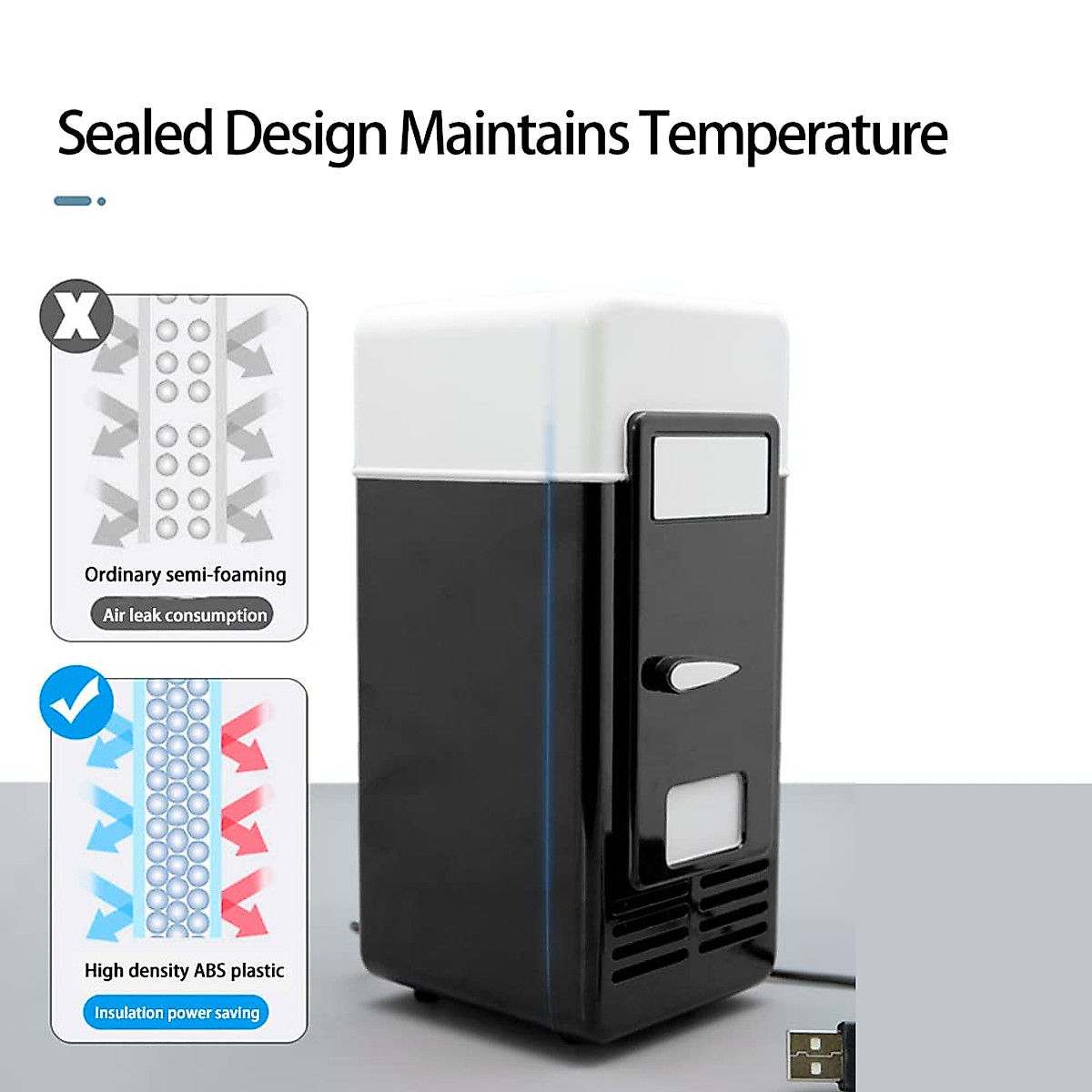 GOWENIC Mini Fridge for Bedroom, Portable Low Noise USB Fridge Cooler Single Can Car Refrigerator for Skincare, Beverage, Food, Cosmetics, Home, Dorm, Office and Car (Black)