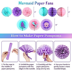 Ouddy Life Mermaid Birthday Party Decorations, 48Pcs Happy Birthday Banner Jellyfish Lantern Cake Topper Mermaid Balloons for Little Mermaid Theme Birthday Baby Shower Ocean Party Supplies Favors Girl